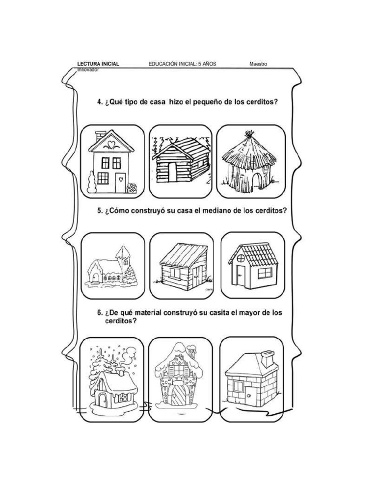 Comprension de Lectura Los Tres Cerditos | PDF