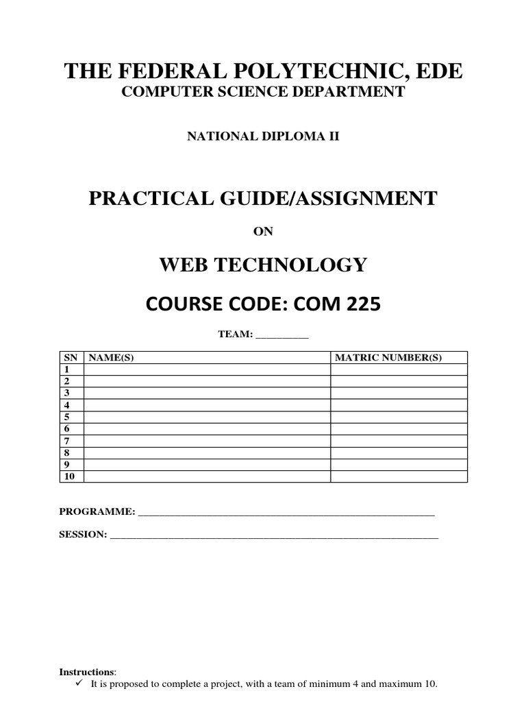 The Federal Polytechnic, Ede: Practical Guide/Assignment | PDF | Html ... The Federal Polytechnic, Ede: Practical Guide/Assignment | PDF | Html ...