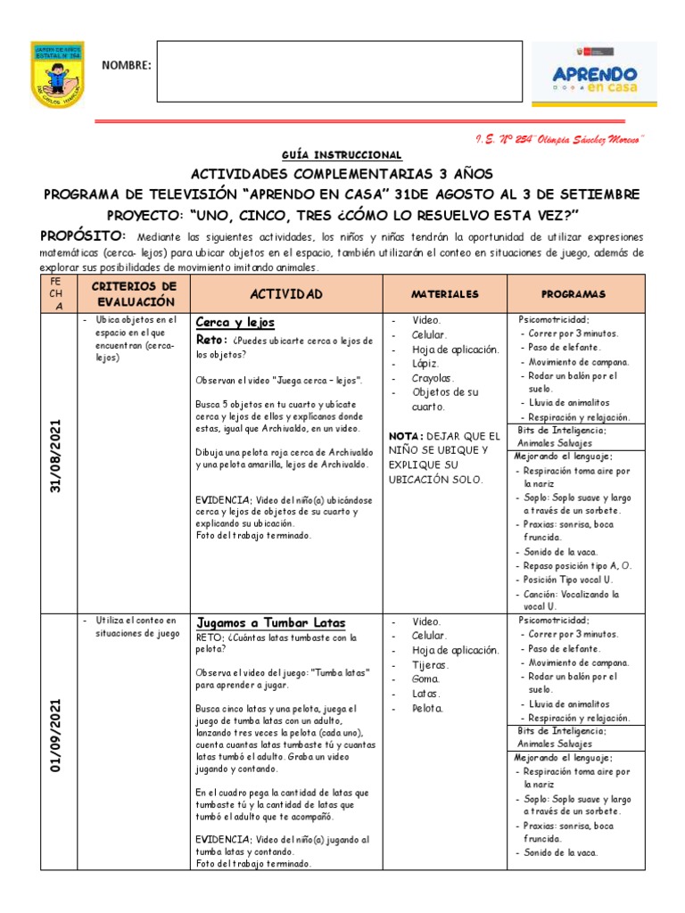 Actividades Matemáticas para Niños 3 Años | PDF