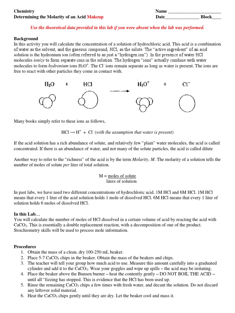 Use The Theoretical Data Provided in This Lab If You Were Absent When ...