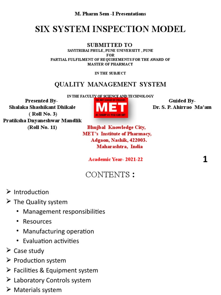 Six System Inspection Model for Pharma | PDF | Quality Management ...