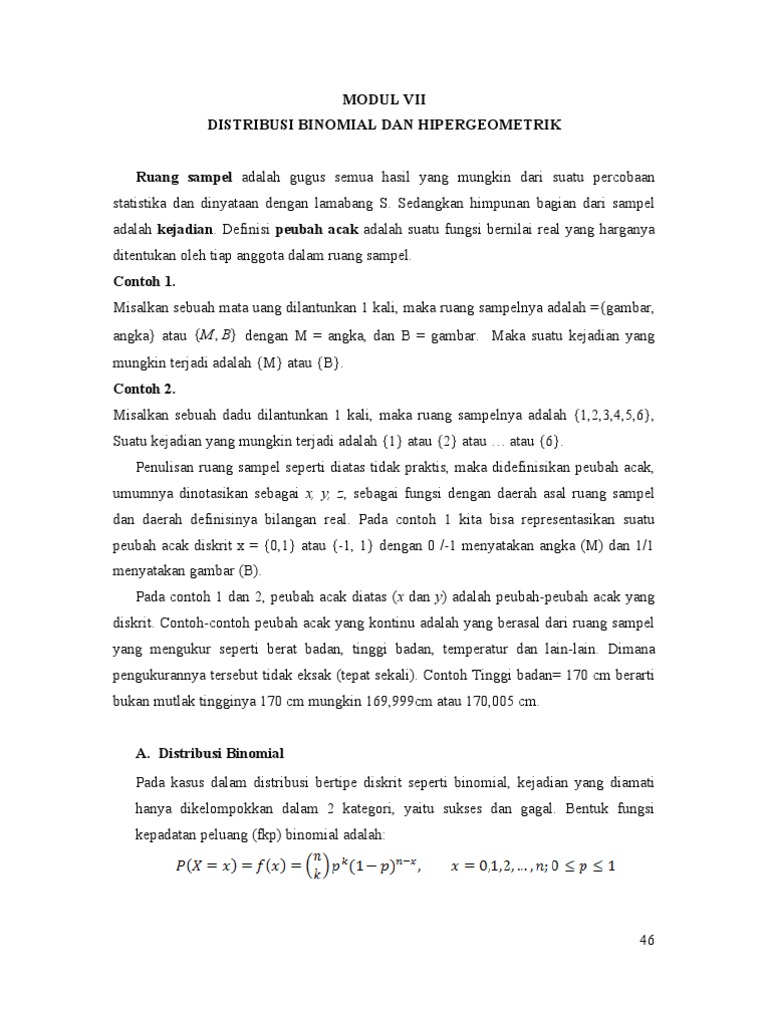 Modul 7 Distribusi Binomial Dan Distribusi Hipergeometrik | PDF