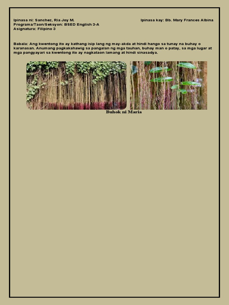 Ang Alamat Ni Ria Joy - Filipino 3 - Sanchez, Ria Joy | PDF