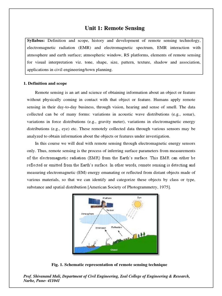 Unit 1: Remote Sensing: Syllabus: Definition and Scope, History and Development of Remote ...