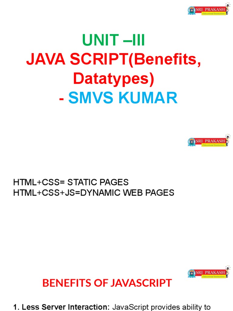 Benifits, Datatypes in Java Script-2 | PDF | Data Type | Java Script