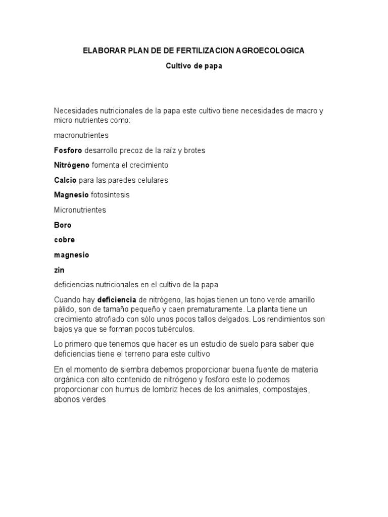 Elaborar Plan de de Fertilizacion Agroecologica en El Cultivo de Papa ...