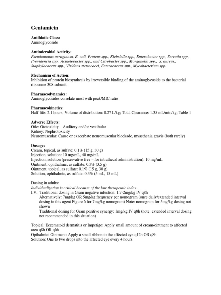 Gentamicin | PDF | Drugs | Medical Specialties
