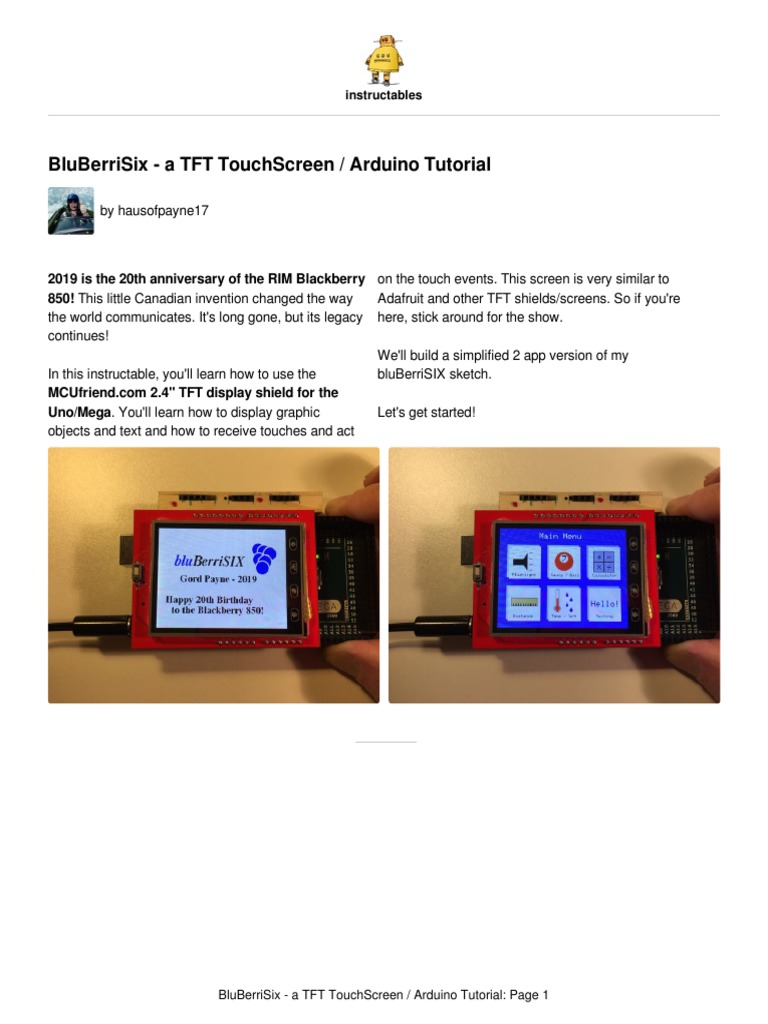 BluBerriSix A TFT TouchScreen Arduino Tutorial | PDF | Touchscreen | String (Computer Science)