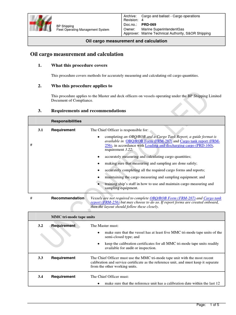 Oil Cargo Calculation - BP | PDF | Density | Petroleum