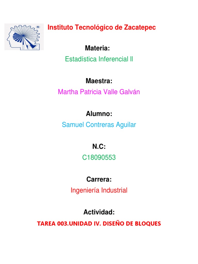 Tarea 003.unidad Iv. Diseño de Bloques | PDF | Métodos y materiales de enseñanza