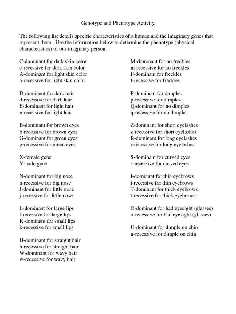 Genotype and Phenotype Activity | Download Free PDF | Genotype ...