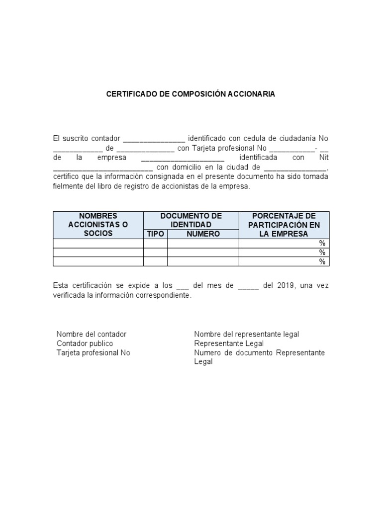 Certificado de Composición Accionaria Ejemplo | PDF