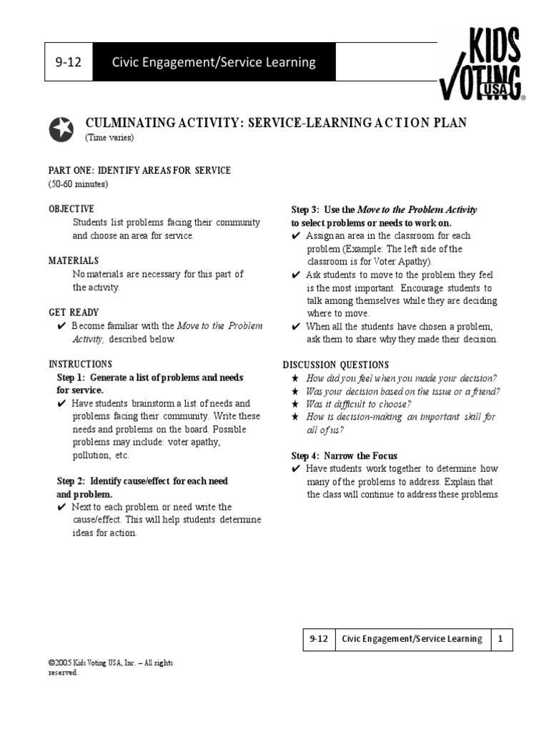Culminating Service Learning Action Plan | PDF | Service Learning ...