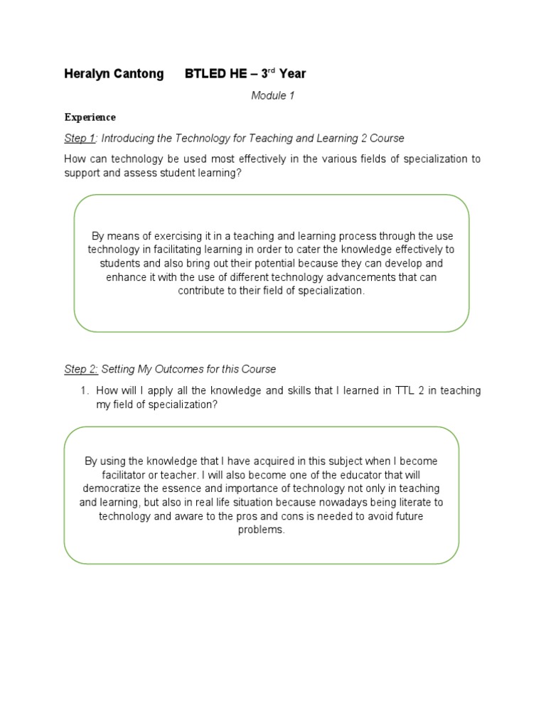 Heralyn Cantong BTLED HE - 3 Year: Experience | PDF | Learning | Curriculum