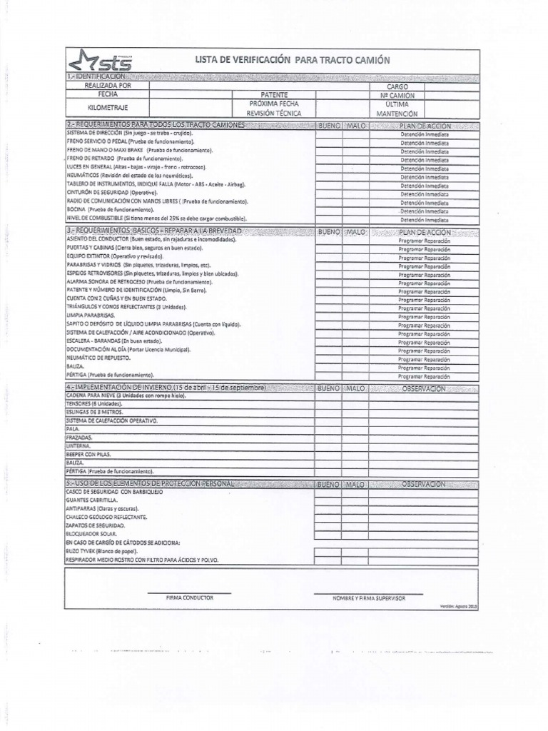 Checklist Tracto Camion Solo | PDF