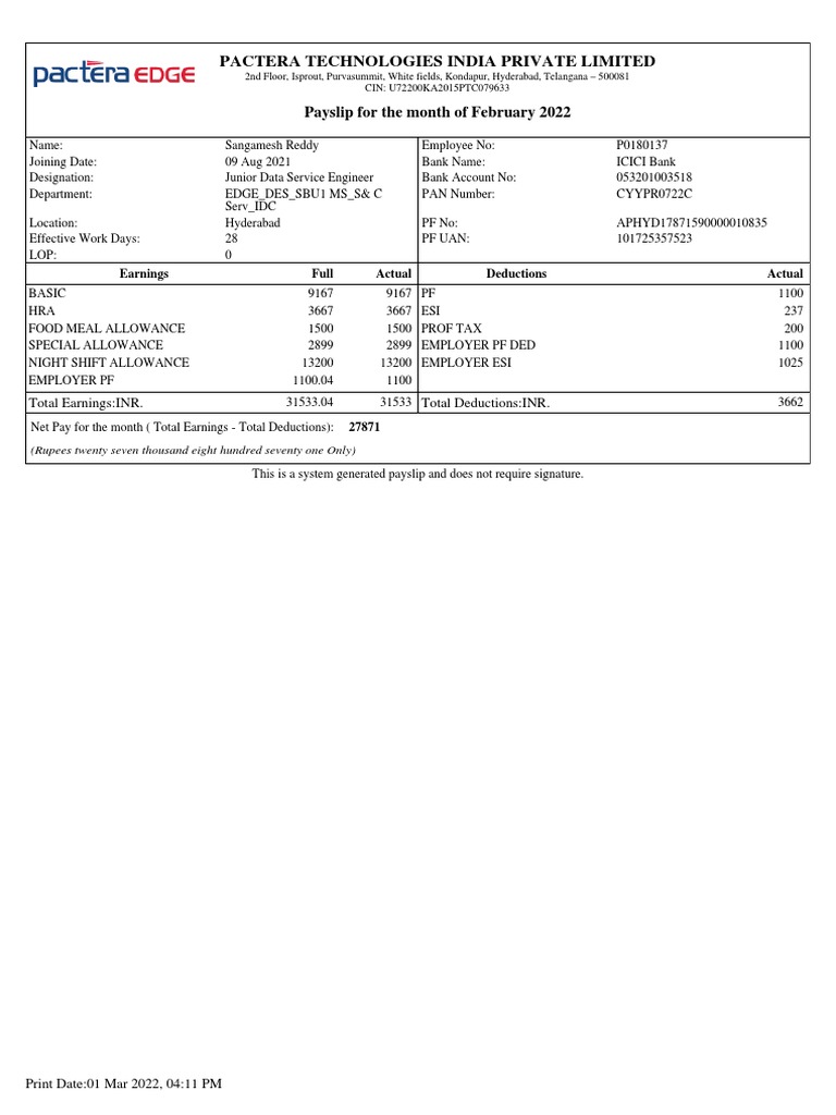 Payslip Feb 2022 | PDF | Paycheck | Taxation