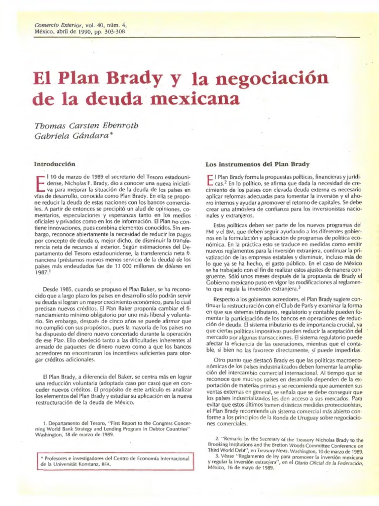 El Plan Brady y la negociación de la deuda mexicana | PDF | Bancos | Deuda