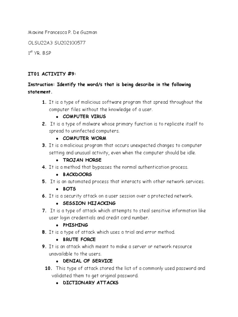 It01 Activity 9 | PDF | Computers