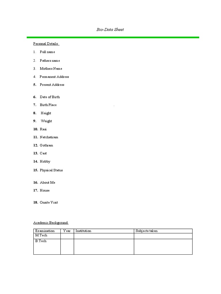 Bio Data Format For Marriage | PDF