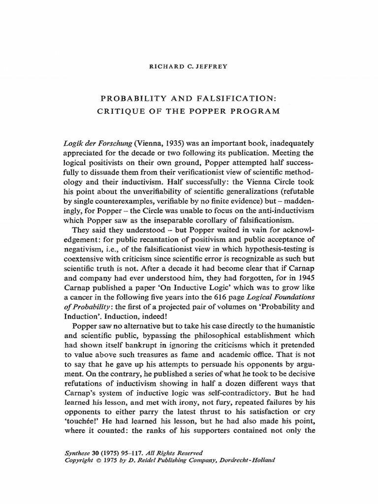 Richard Jeffrey - Probability and Falsification Critique of The Popper ...