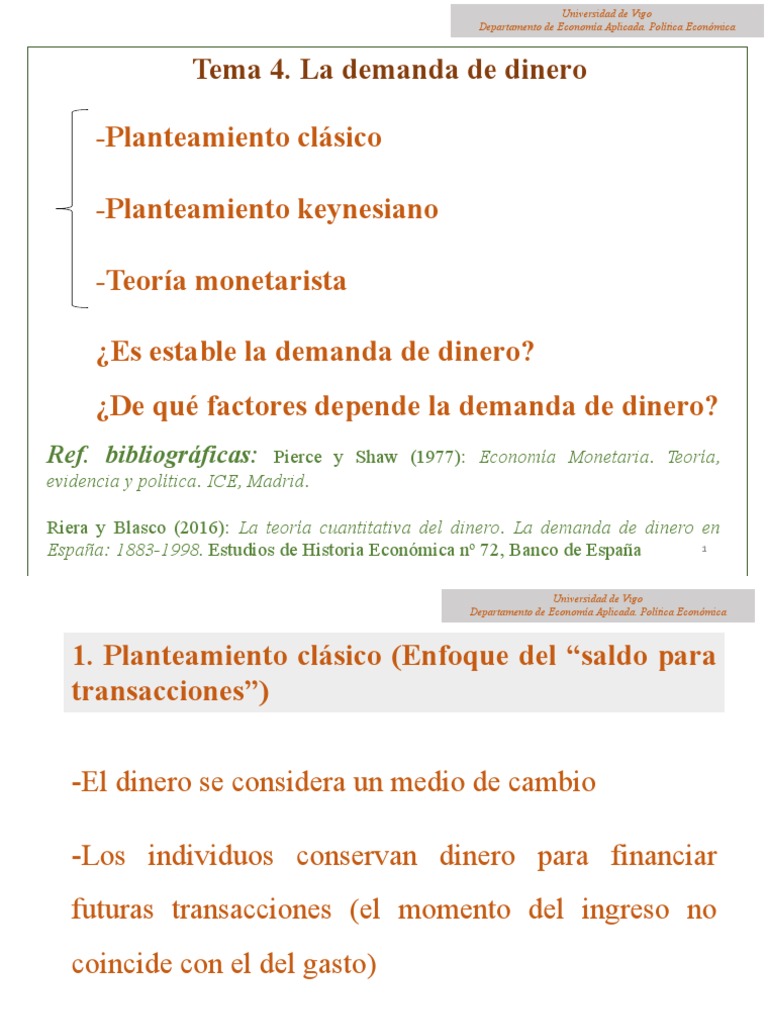 Tema 4. La Demanda de Dinero | PDF | Demanda de dinero | Compartir ...