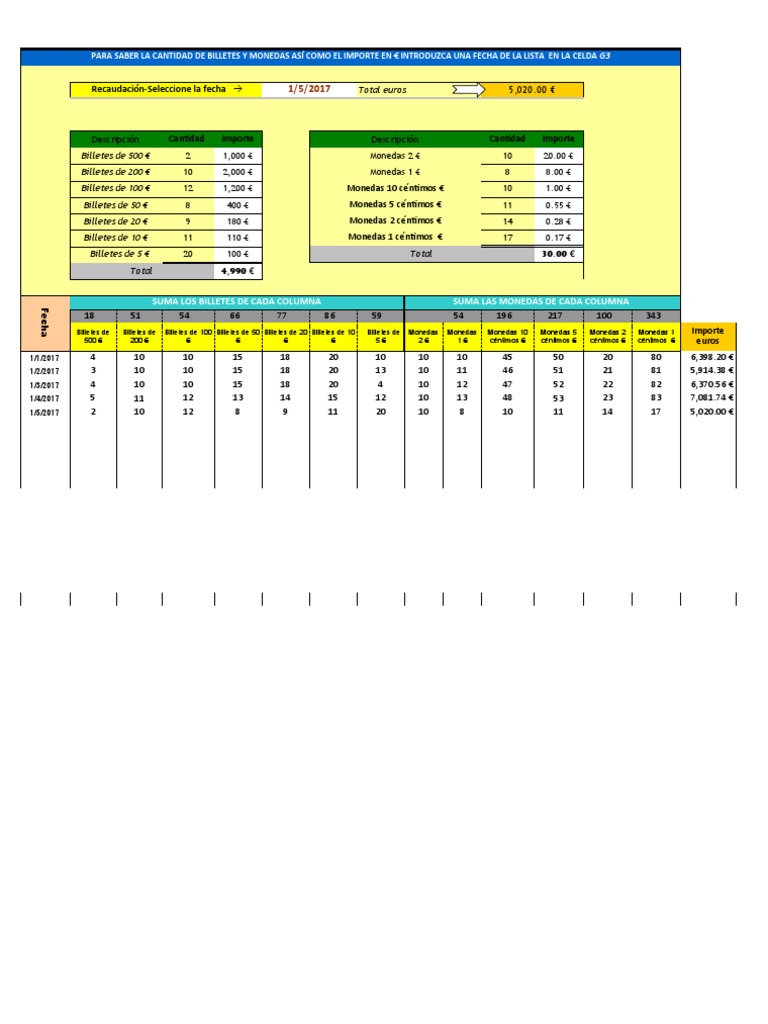 Plantilla Suma Billetes y Monedas | PDF | Moneda | Mercado de divisas