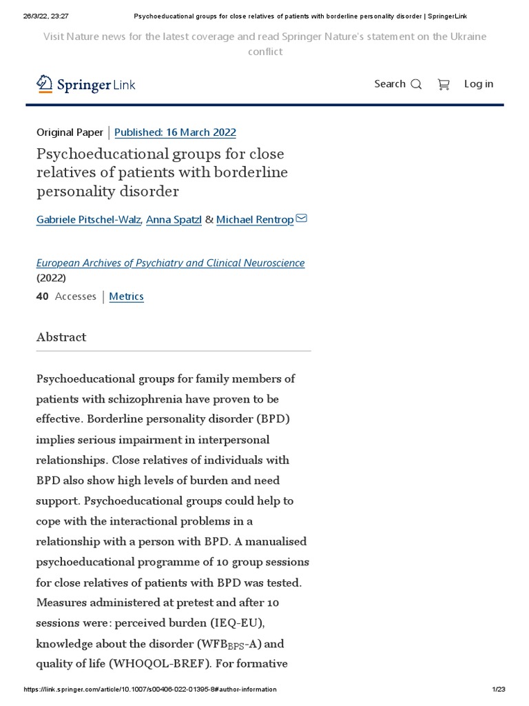 Psychoeducational Groups For Close Relatives of Patients BPD | PDF ...