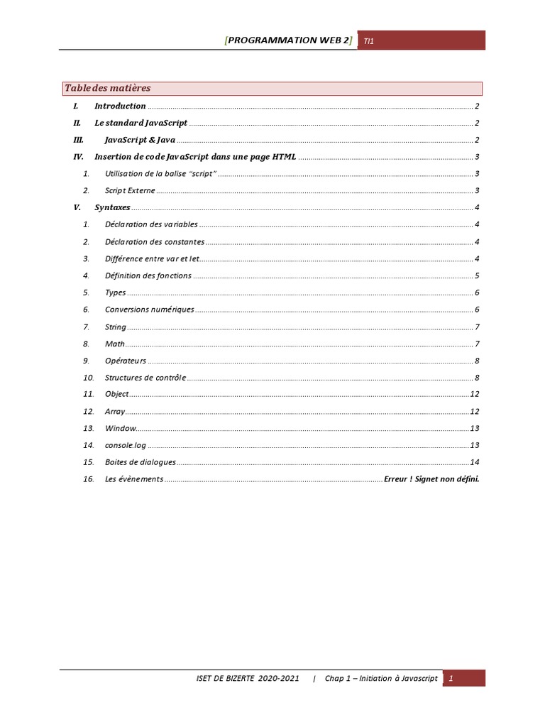 Chap 1 - Initiation À Javascript | PDF | JavaScript | Html