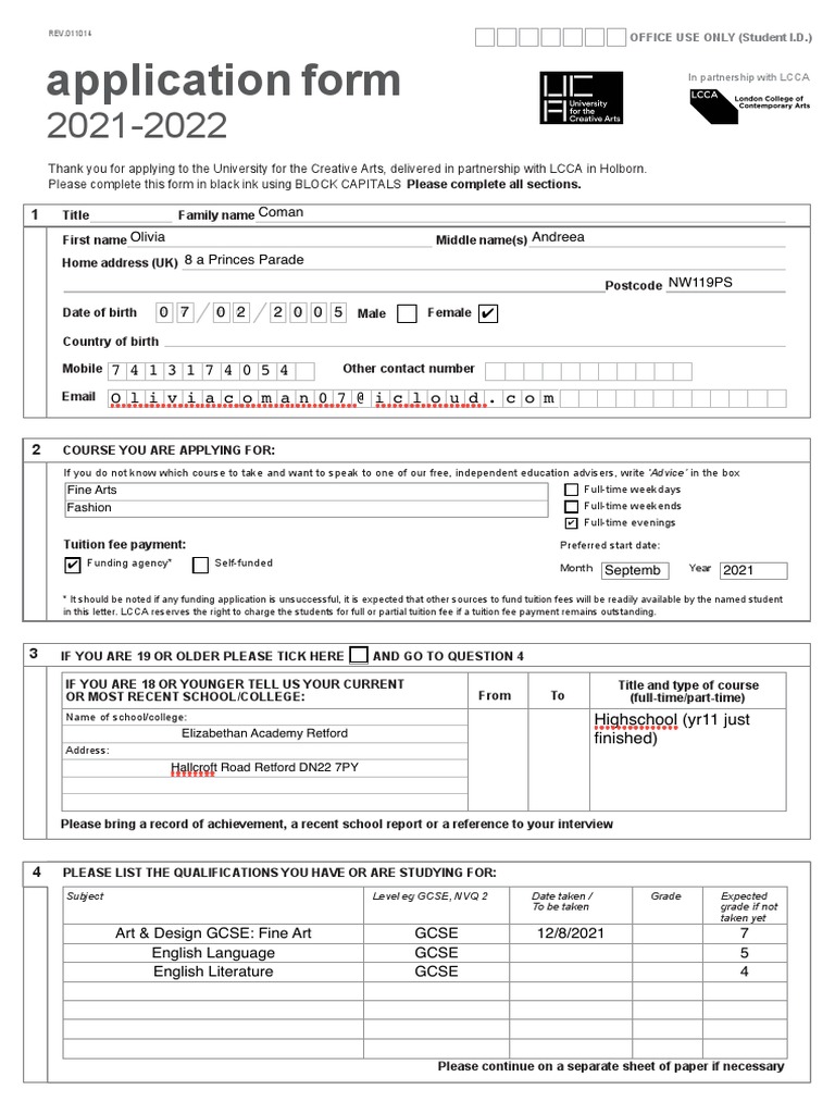 Lcca Uca Application Form 2021 2022 | PDF | Information Privacy | Privacy