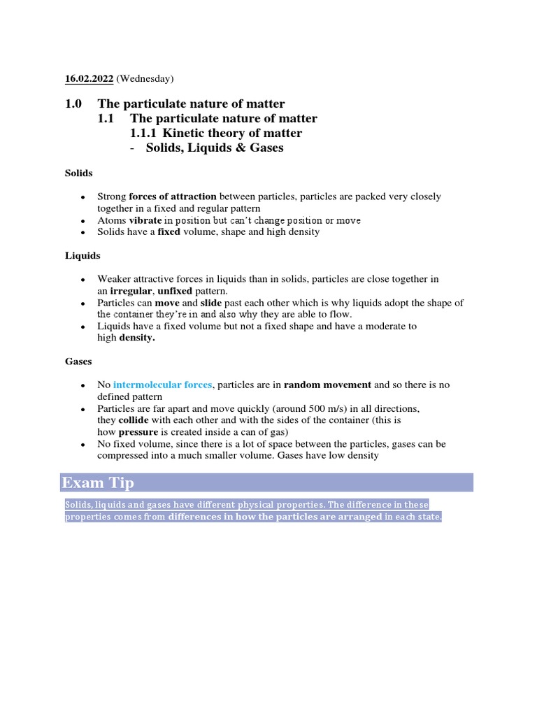 Particulate Nature of Matter | PDF | Gases | Liquids