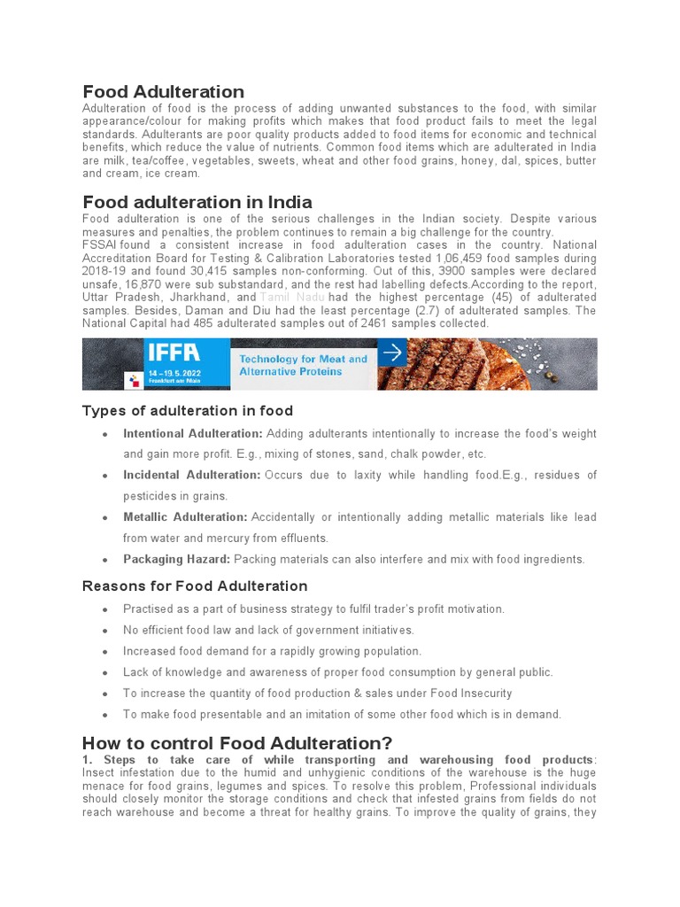 Types of Adulteration in Food | PDF | Foods | Warehouse