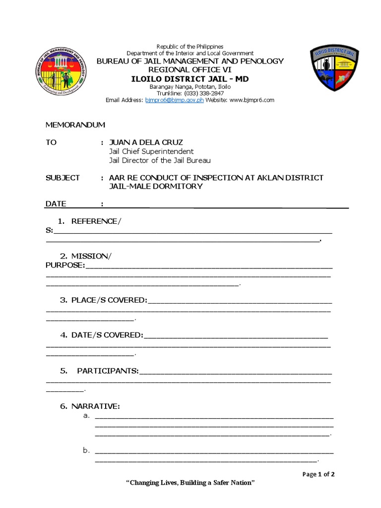 (Annex D) After Activity Report Format For Single Reference For Jails ...