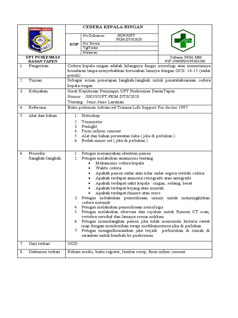 130.sop Cedera Kepala Ringan | PDF