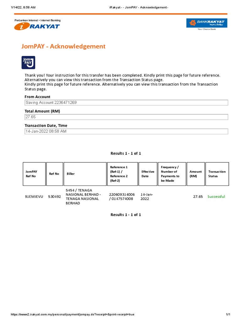 Jompay - Acknowledgement: Saving Account 2236471269 | PDF