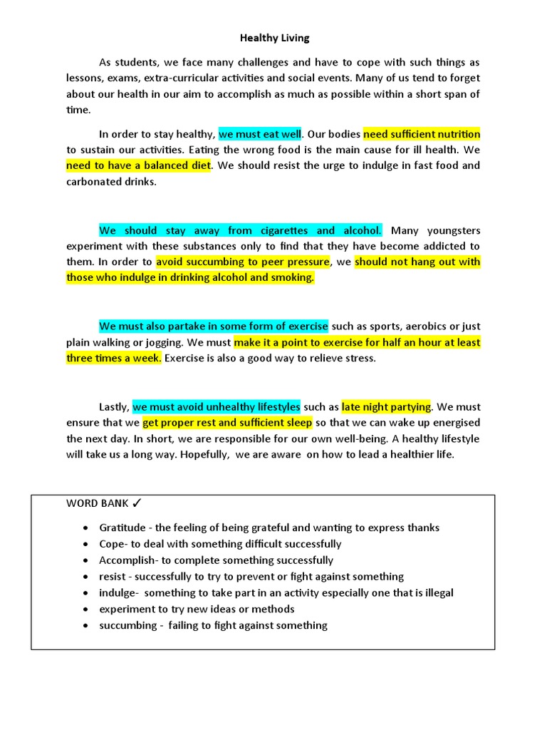 Sample Essay Healthy Living | PDF
