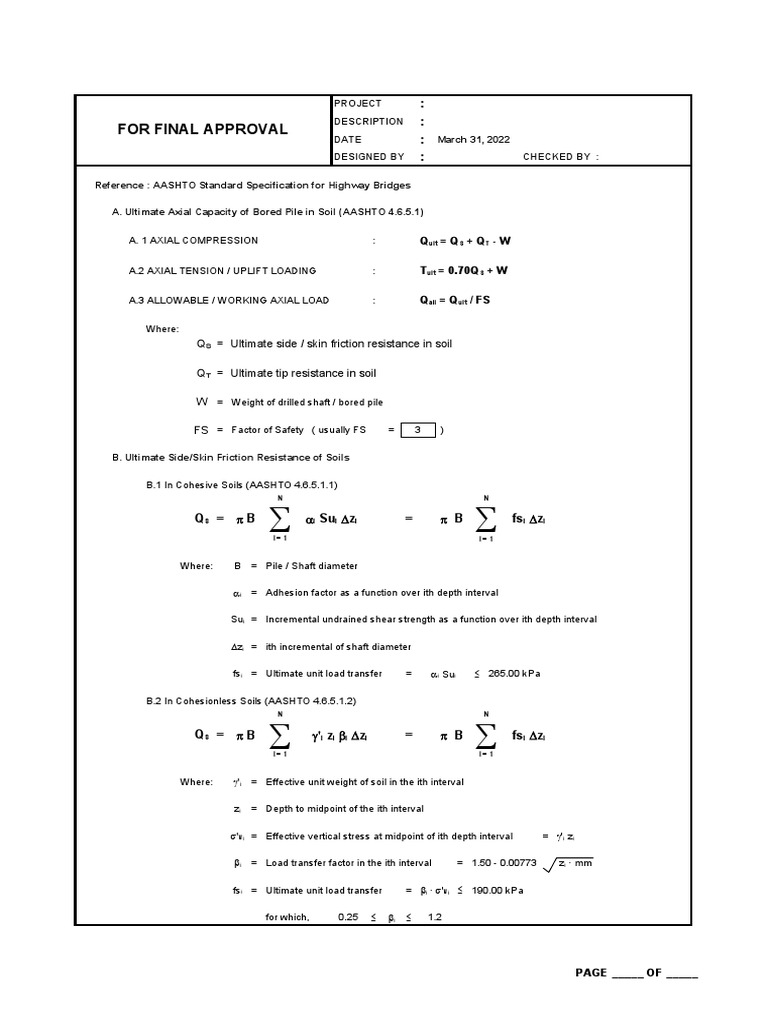 Bored Pile Capacity Calculation Guide | PDF | Deep Foundation | Soil ...