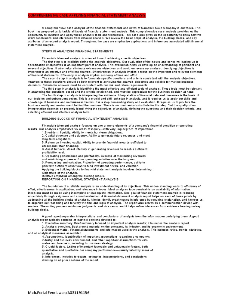 Comprehensive Case Applying Financial Statement Analysis | PDF ...