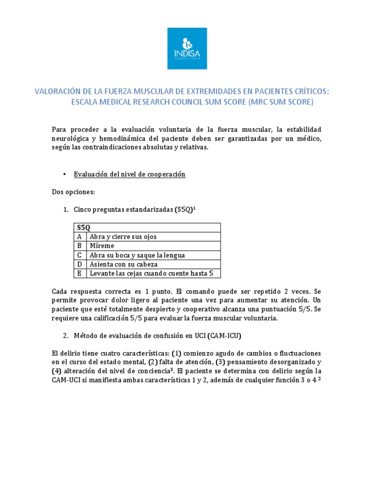 MRC Sum Score Traducción Español No Validada Completa | PDF ...