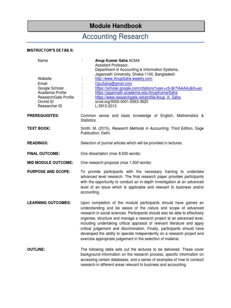 Accounting Research: Module Handbook | PDF | Qualitative Research ...