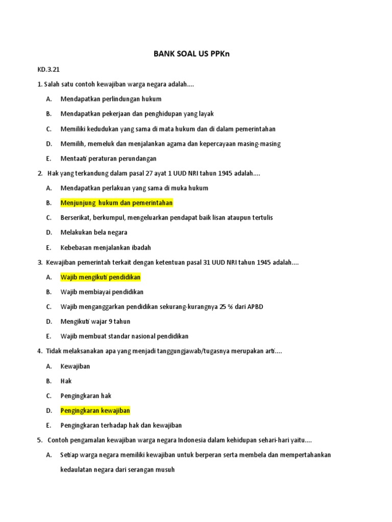 Bank Soal Us 2022 | PDF