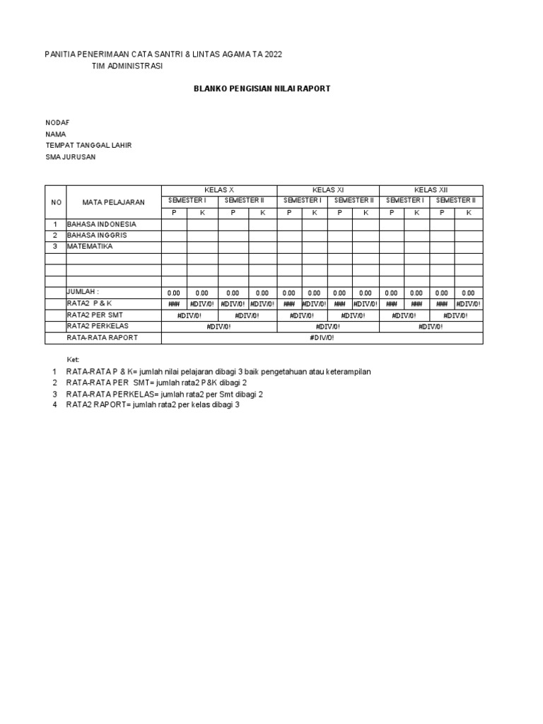 Blanko Raport Ta Santri | PDF