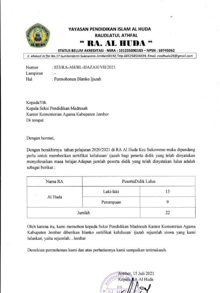 Permohonan Al Huda 2021 | PDF