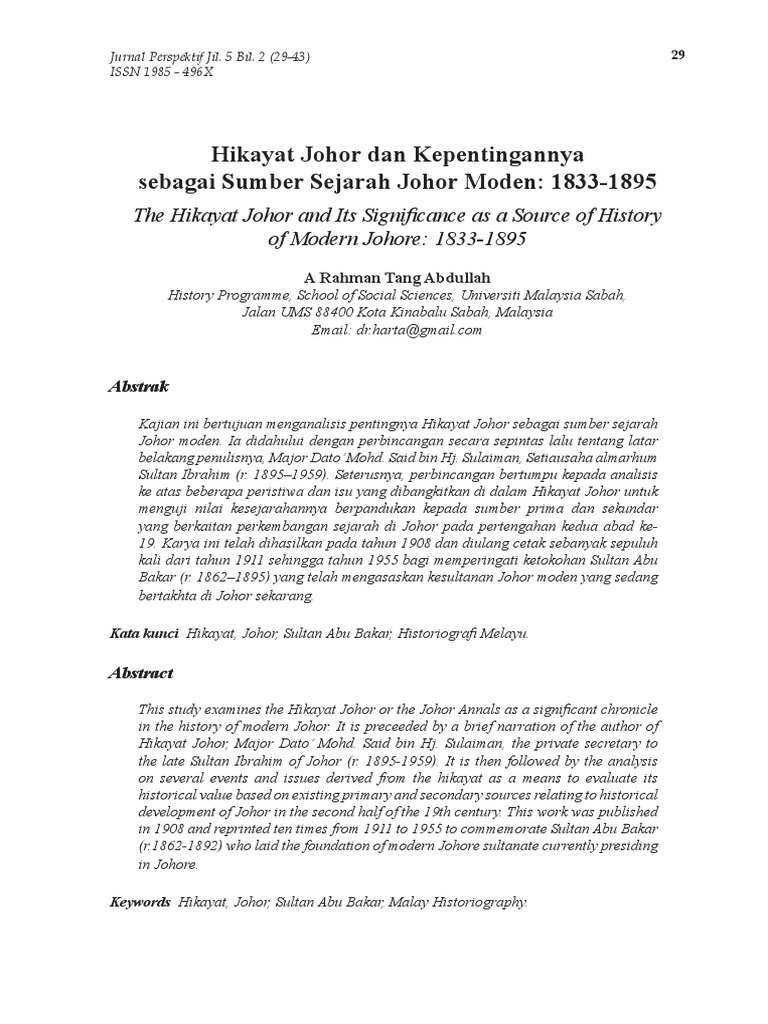 Hikayat Johor Dan Kepentingannya Sebagai Sumber Sejarah Johor Moden: 1833-1895 | PDF | Sejarah
