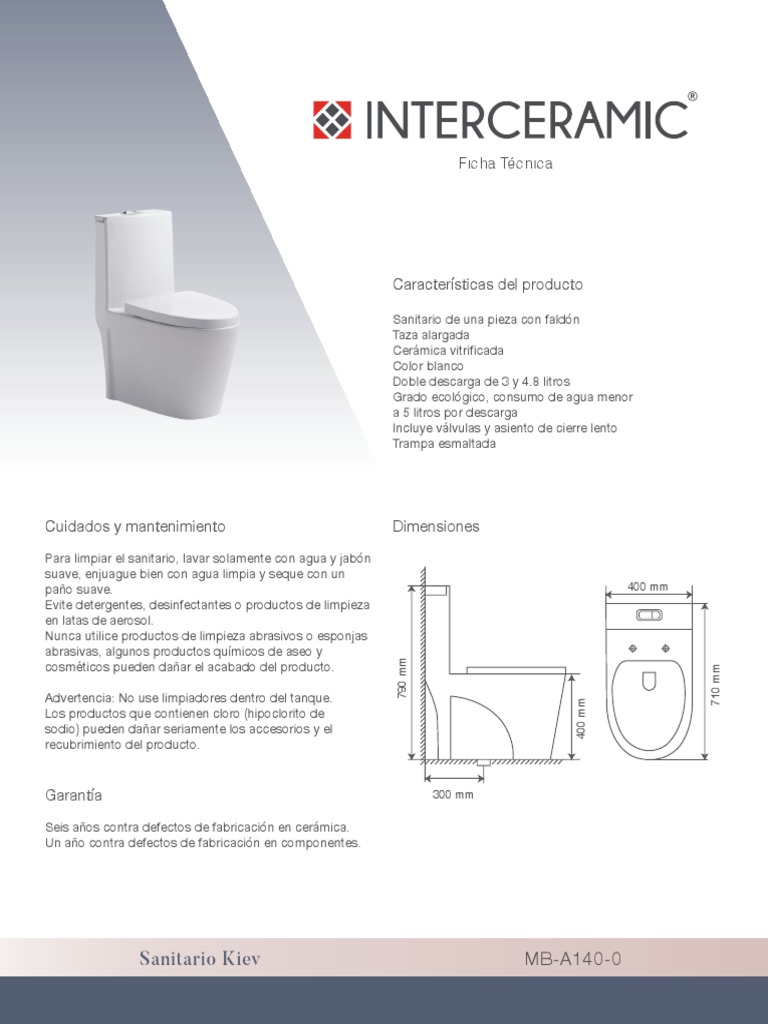 Sanitario KIEV Interceramic Ficha Técnica | PDF