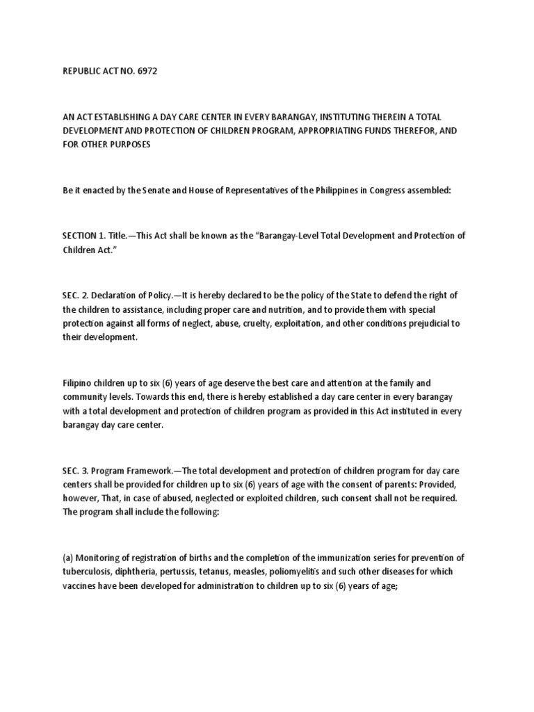 Republic Act No-Wps 6972 Office | PDF | Child Care | Pregnancy