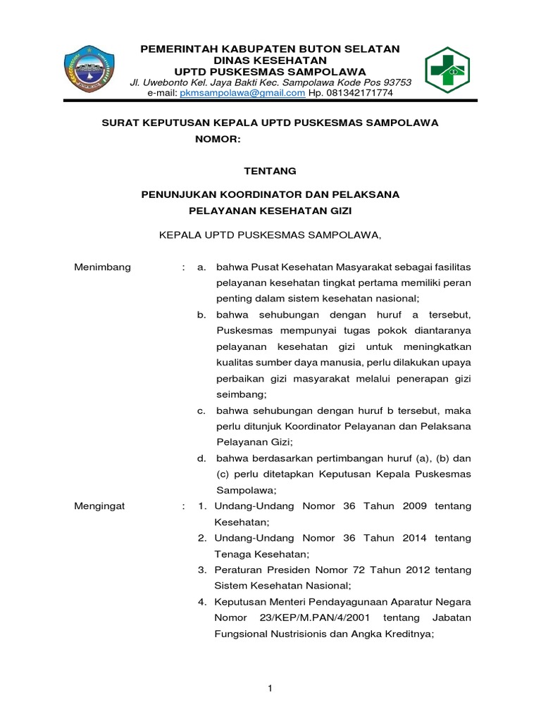 SK Pelayanan Gizi | PDF