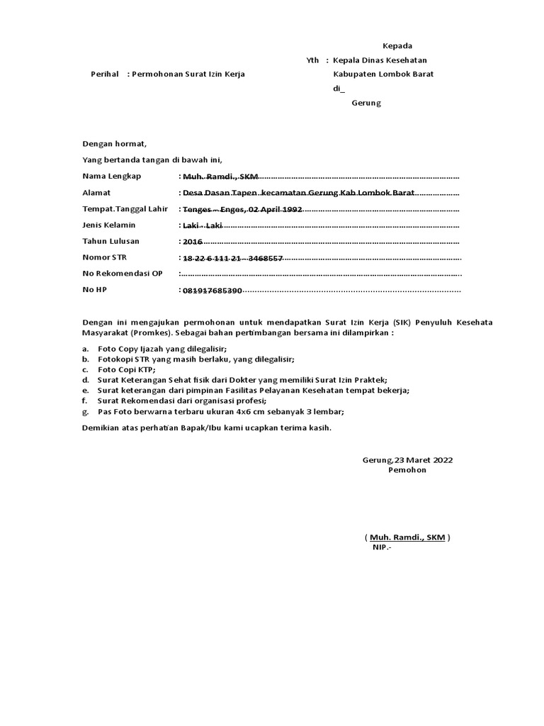 Form Pengajuan SIK - Contoh EDI KURNIAWAN | PDF