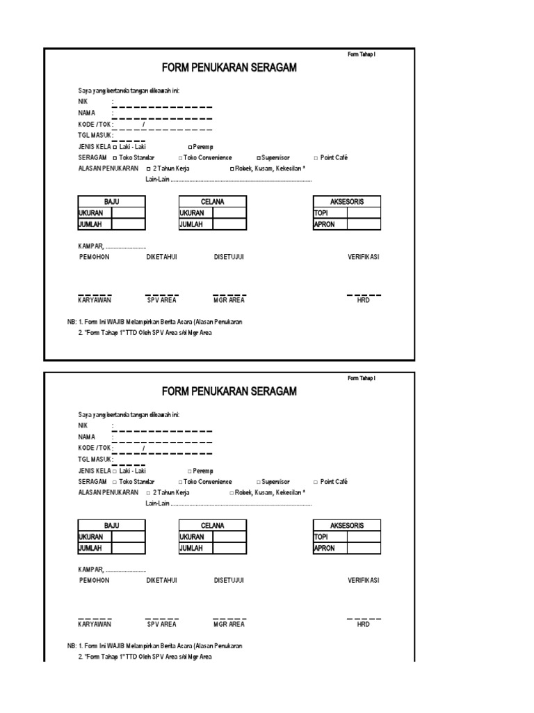 Formulir Penukaran Seragam Karyawan | PDF