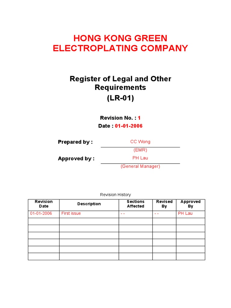 Hong Kong Green Electroplating Company's Register of Legal and ...