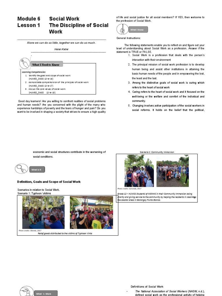Module 6 Social Work Lesson 1 The Discipline of Social Work | PDF ...
